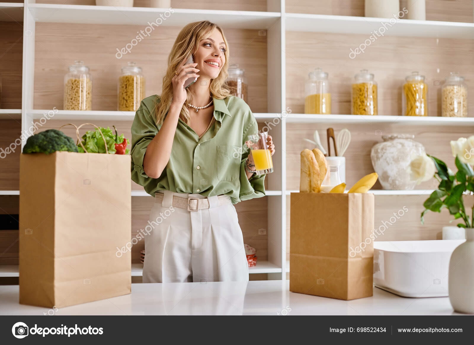 Woman Standing Store Talking Cell Phone — Stock Photo © HayDmitriy ...