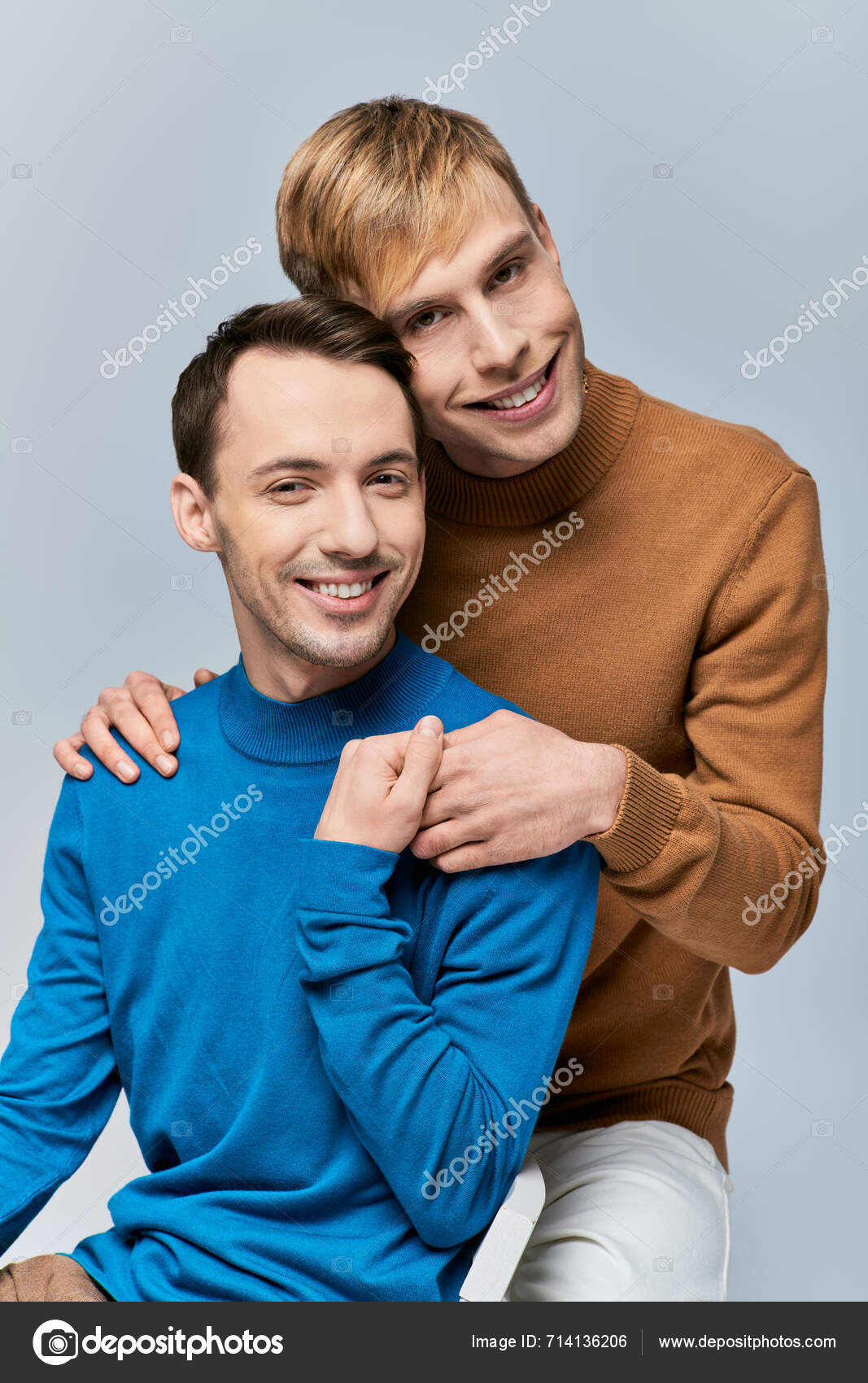 Two Men Casual Attire Seated Smiling Camera — Stock Photo © HayDmitriy ...