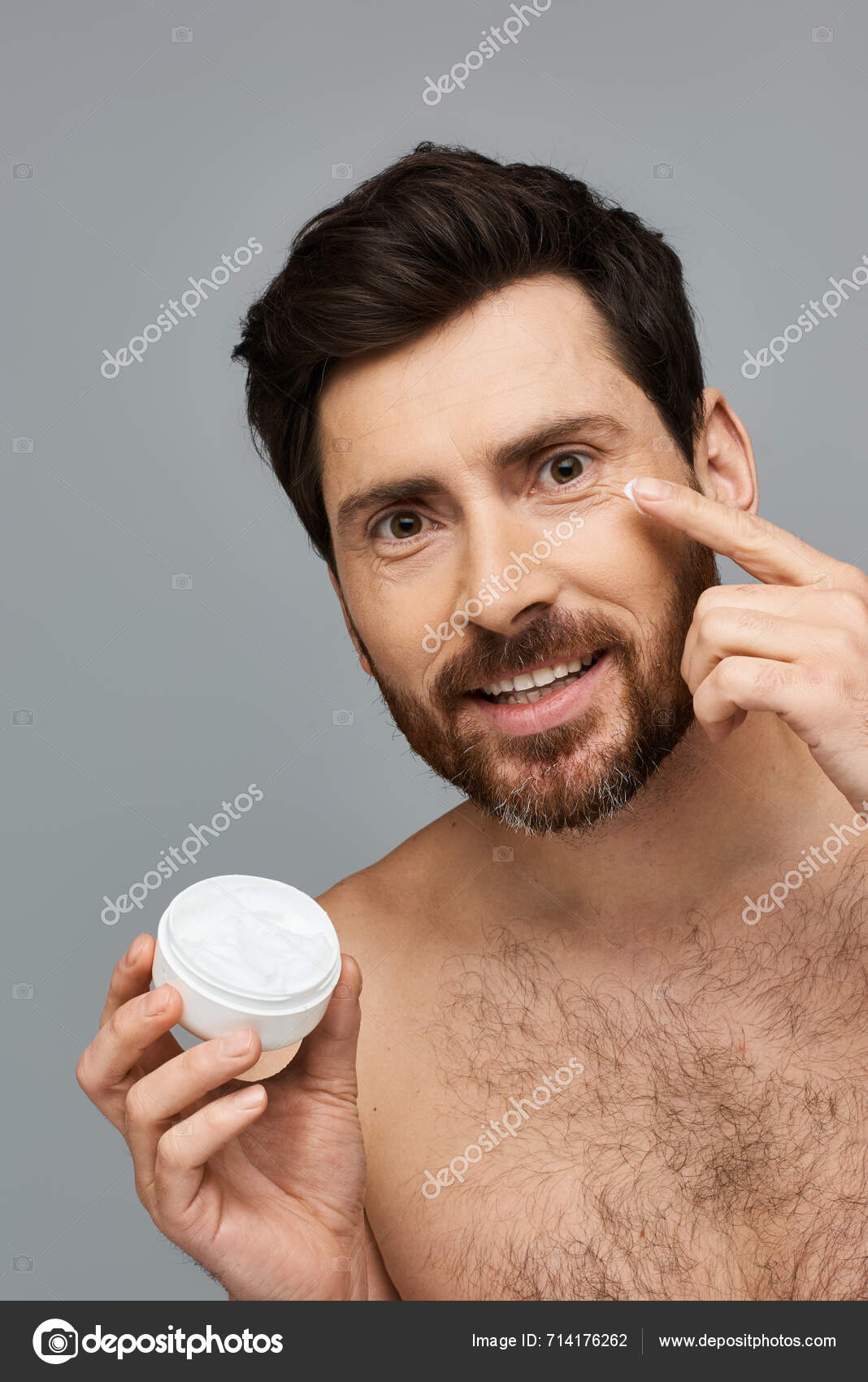 Fit Man Holds Jar Cream — Stock Photo © HayDmitriy #714176262 Fit Man Holds Jar Cream — Stock Photo © HayDmitriy #714176262