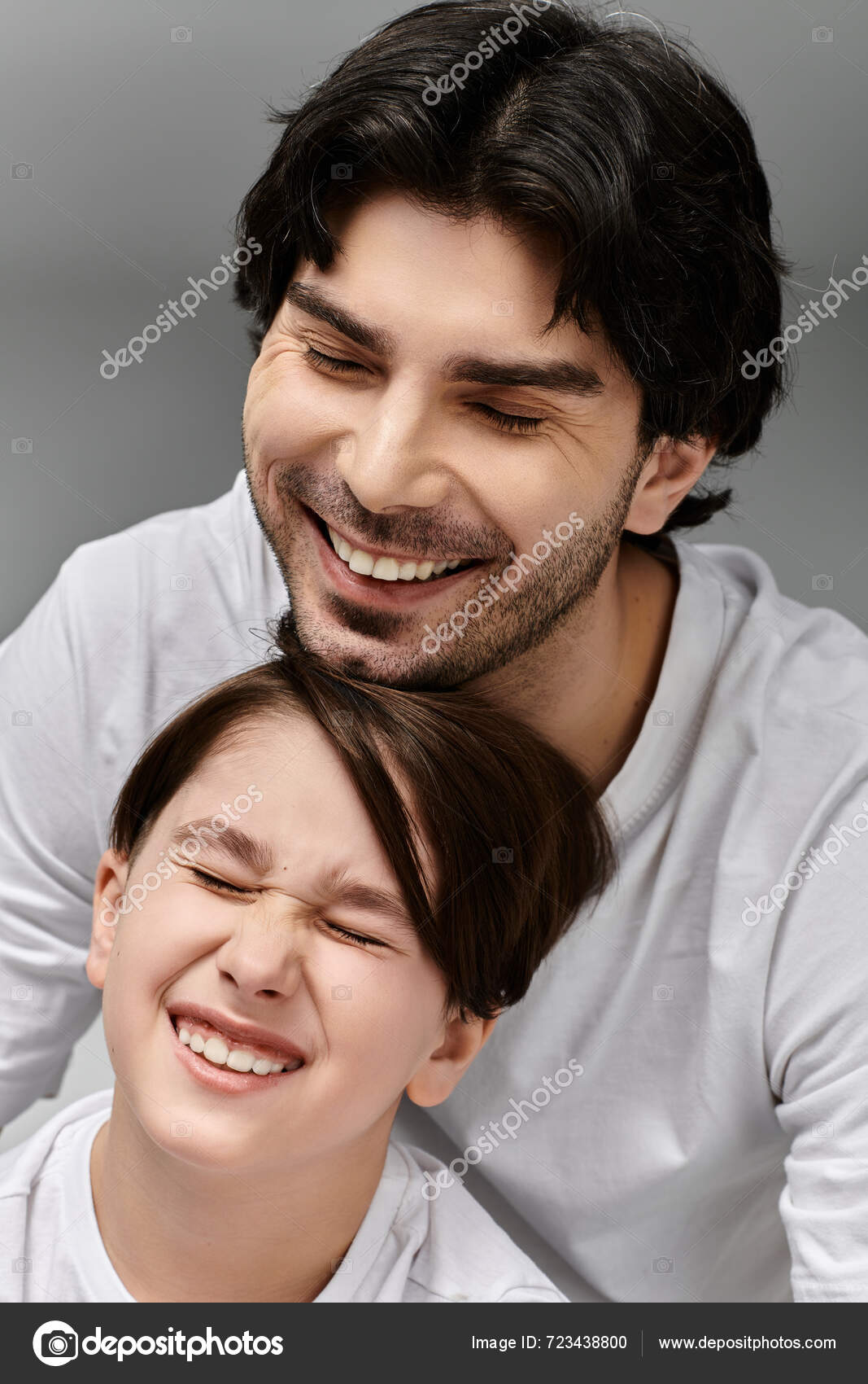 Father Son Share Joyful Moment Both Laughing Heartily — Stock Photo ...