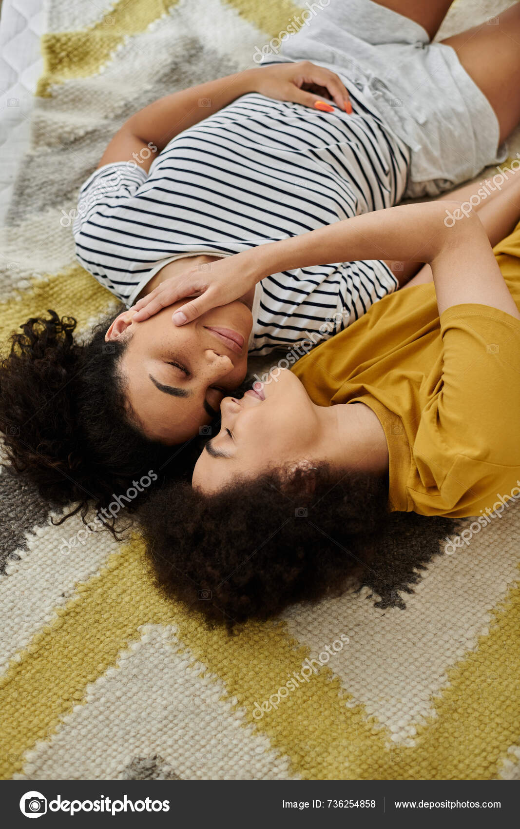 Couple Shares Affectionate Smiles Tender Gestures Cozy Floor — Stock ...