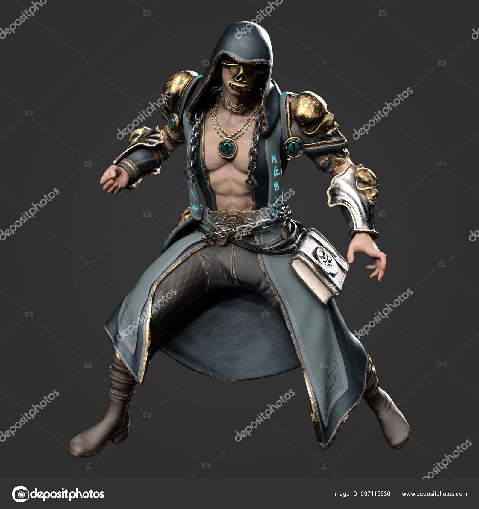 Rendering Illustration Fantasy Wizard Necromancer Wearing Open Robes ...