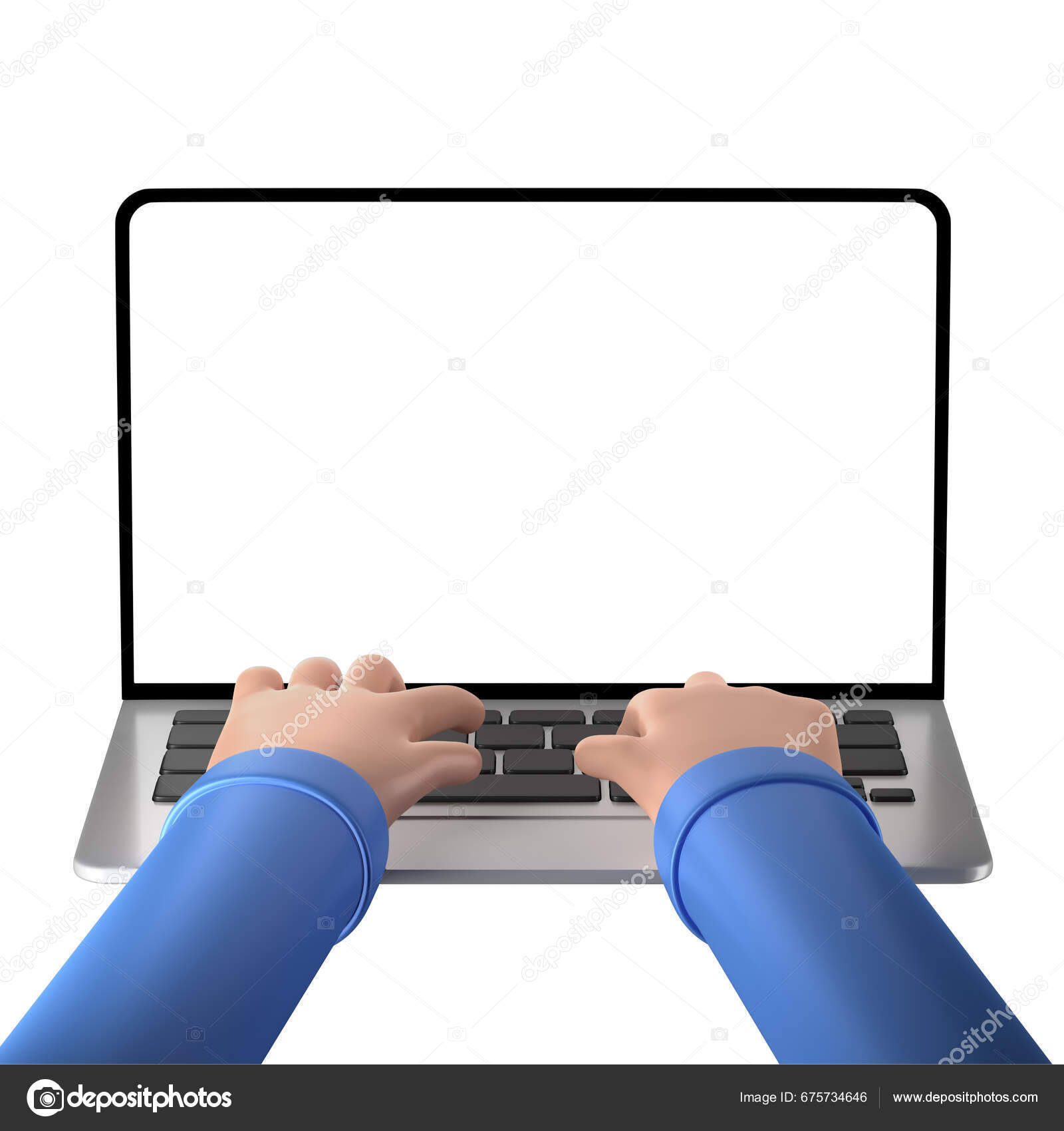 Laptop Hands Illustration Isolated White Background Stock Photo by ...
