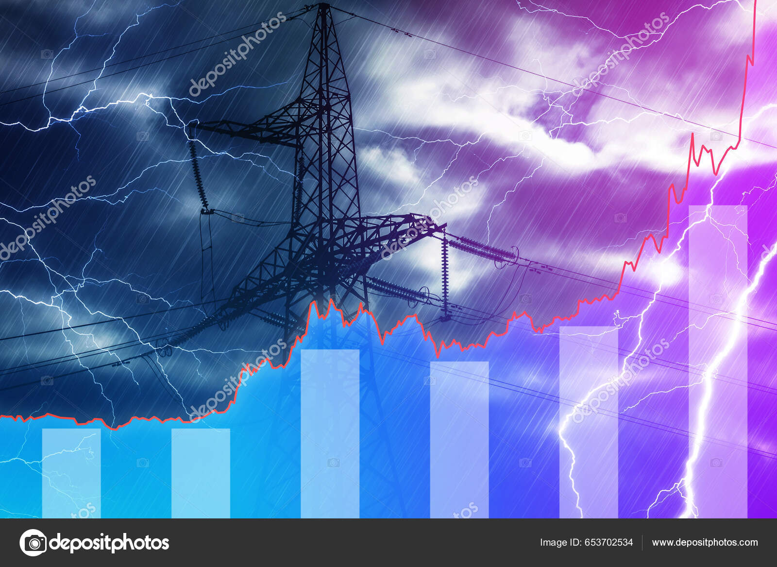 Transmission Tower Raising Sparkline Chart Representing Electricity ...