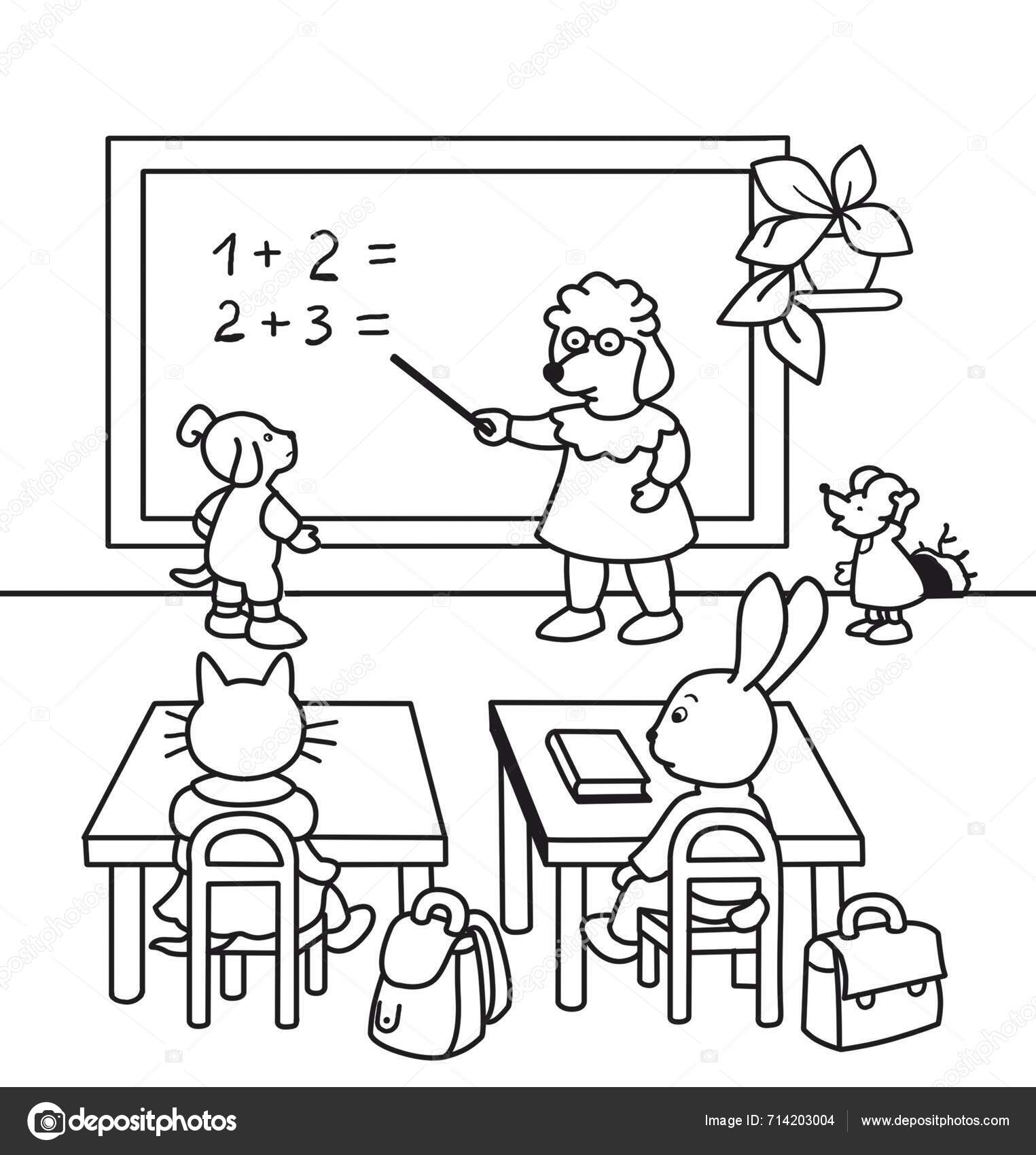 Dog Teacher Teaching School Animals Cartoon Illustration Coloring ...