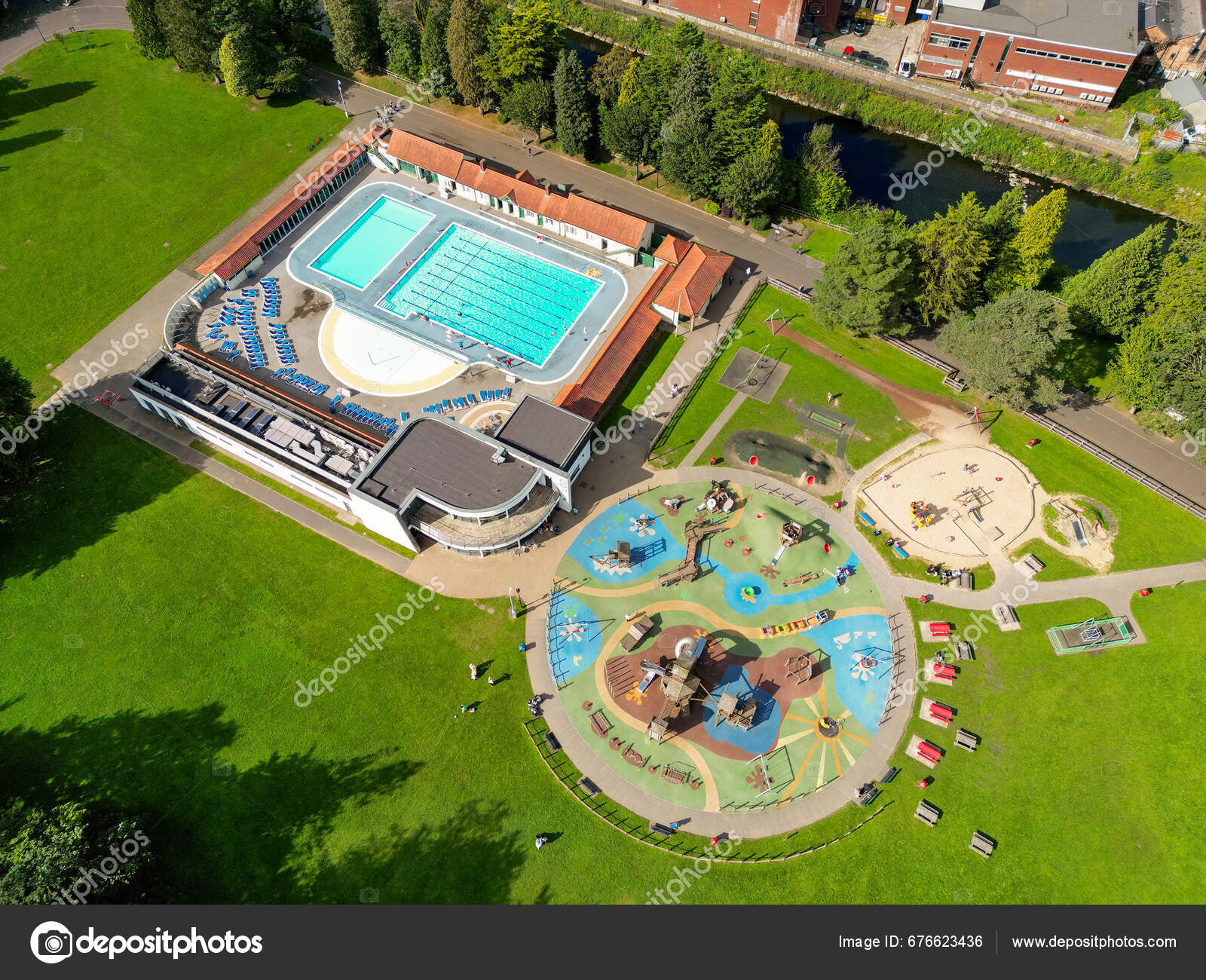 Pontypridd Wales September 2023 Drone View Open Air Lido Swimming ...