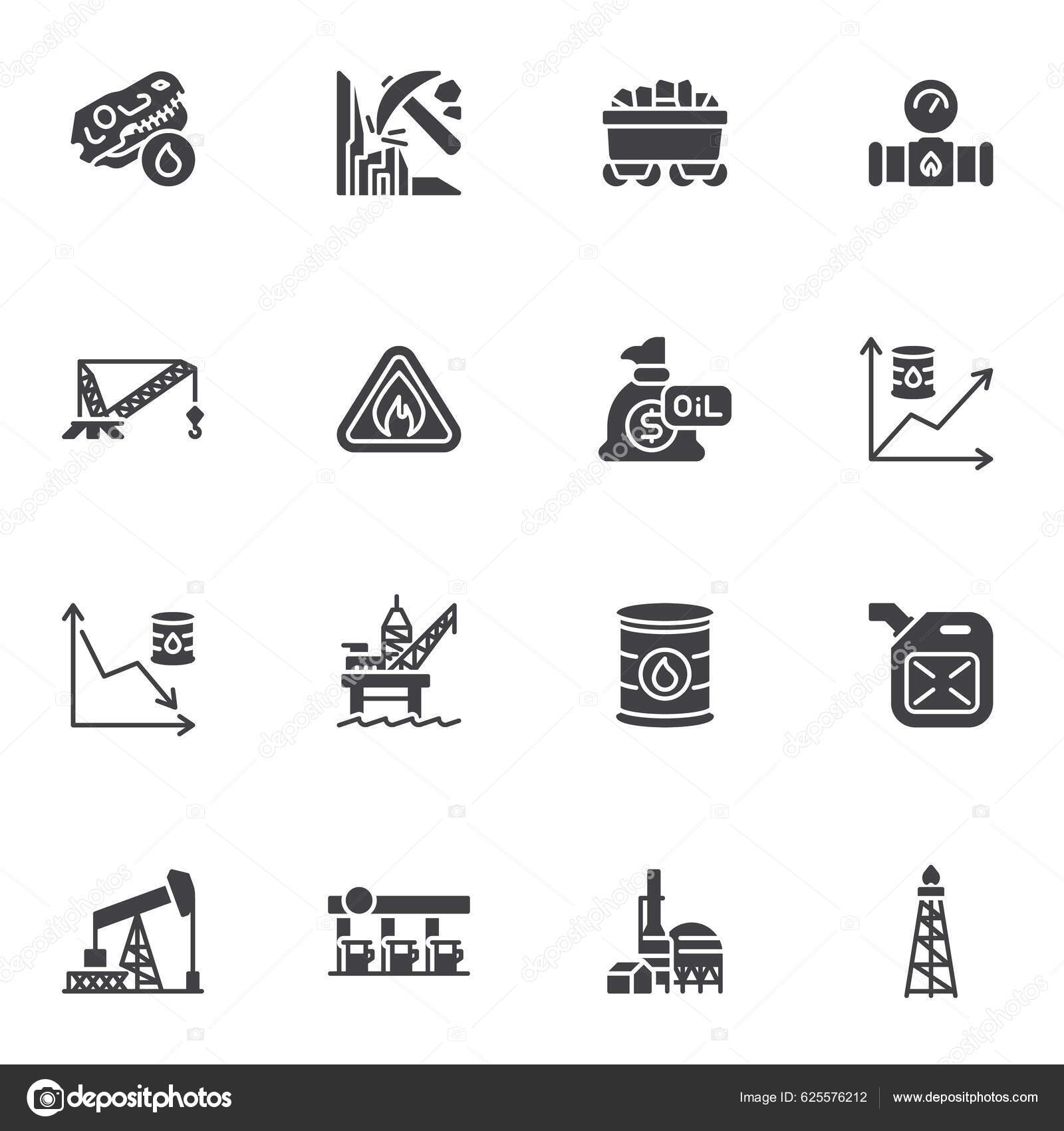 Conjunto Iconos Vectoriales Industria Petrolera Colección Símbolos ...
