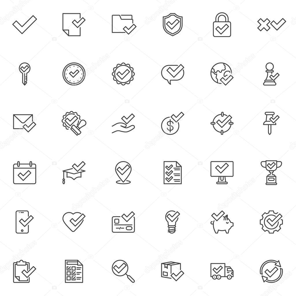 Conjunto Iconos Línea Aprobación Confirmación Marca Verificación Lineal ...