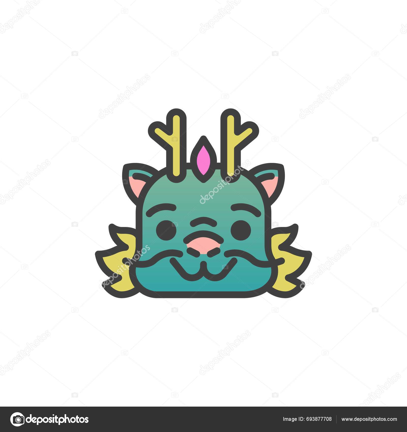 Dragon Smiling Face Emoticon Filled Outline Icon Line Vector Sign Stock ...