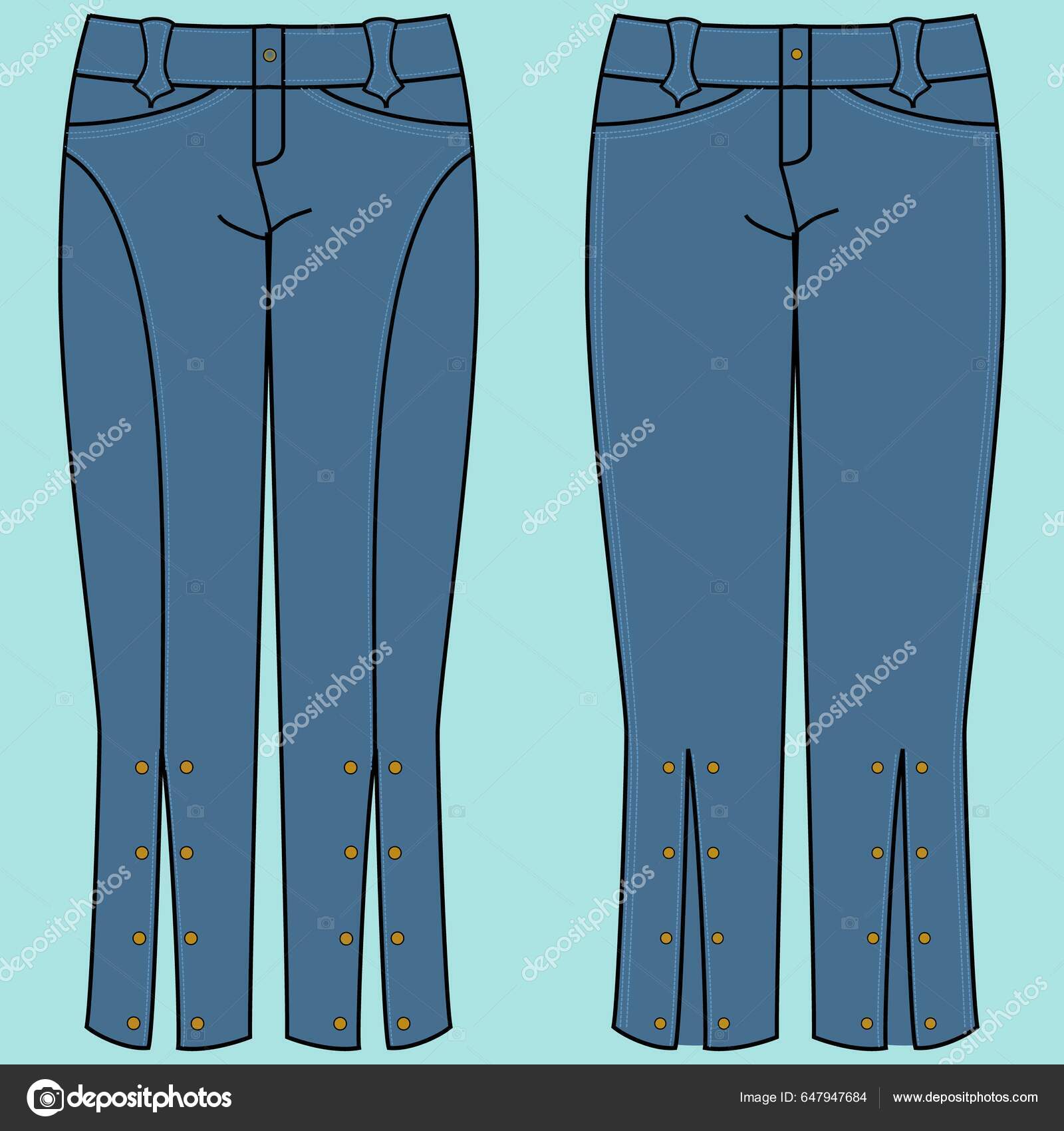 Blue Denim Vector Set Illustration Basic Types Women's Jeans White ...