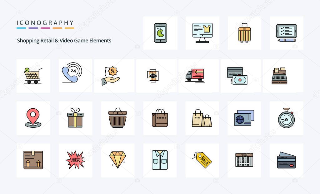 25 Compras al por menor y el juego de v deo Elementos de la l nea llena icono de estilo 2024