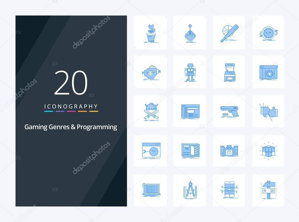 20 G neros de juegos y programaci n icono de color azul para la ...