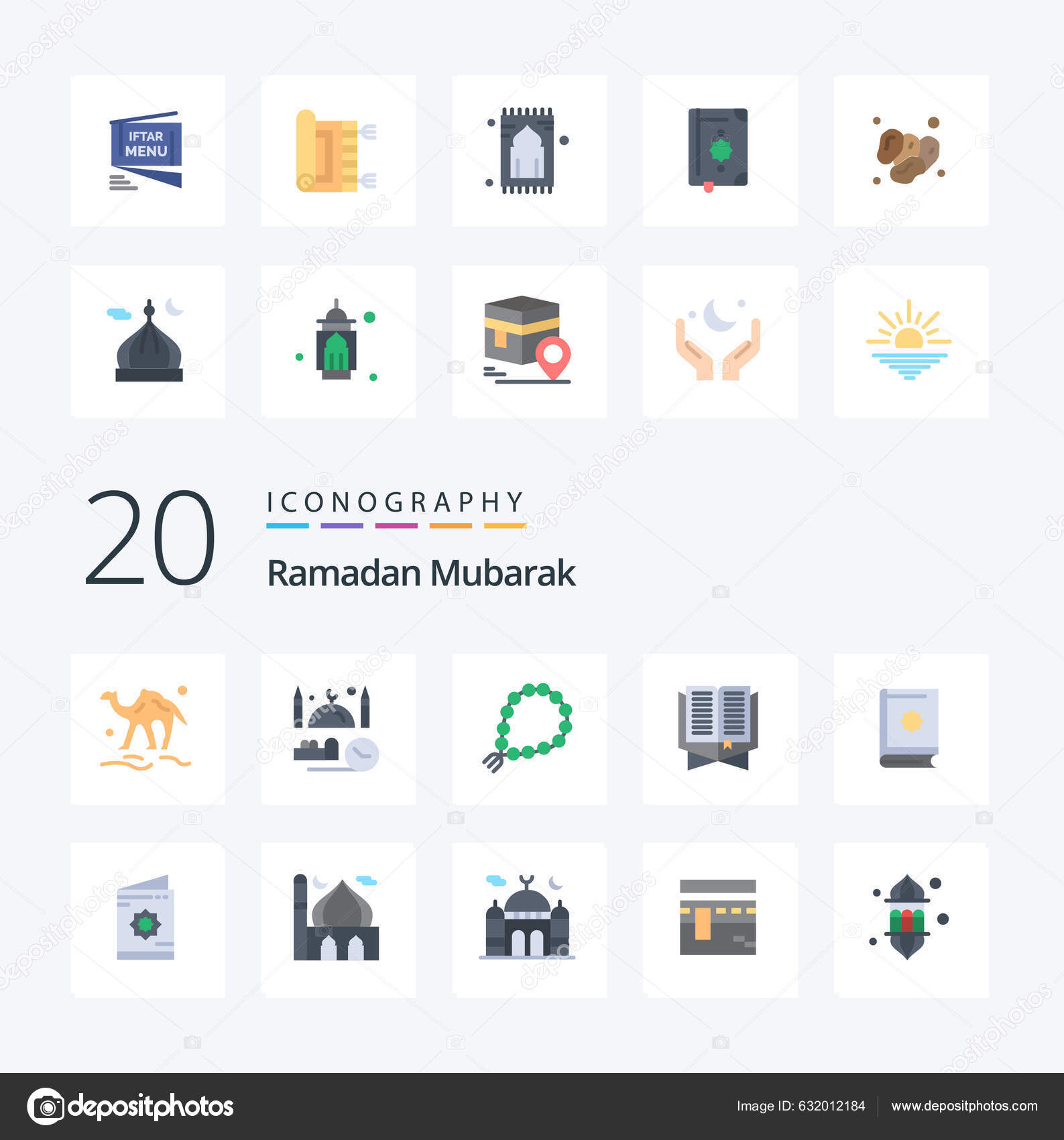 Ramadan Flat Color Icon Pack Ramadan Iftar Pray Muslim Pray Stock ...