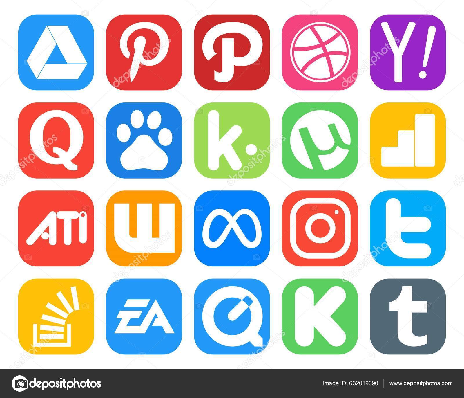 Paquete Iconos Redes Sociales Incluyendo Twitter Facebook Baidu Meta ...