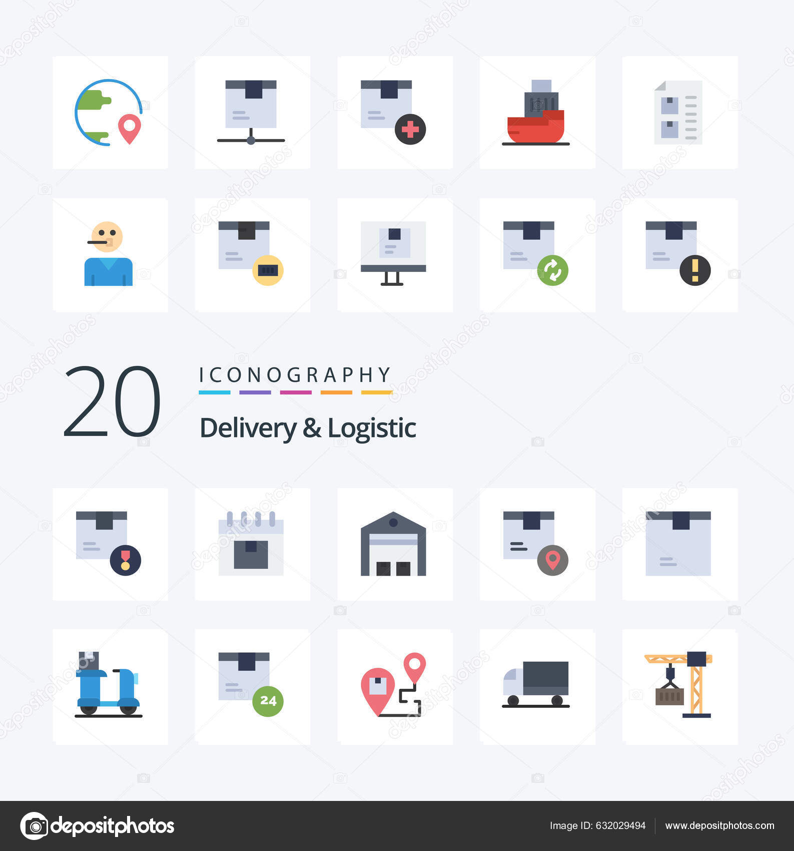 Entrega Logística Color Plano Icono Pack Como Ubicación Caja ...