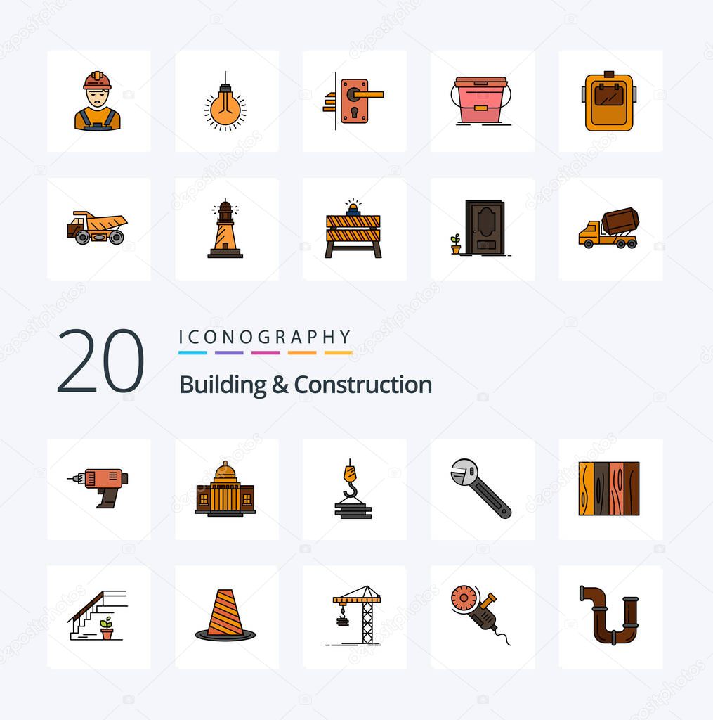 20 L nea de construcci n y construcci n llena icono de color Paquete como la llave inglesa de la ...