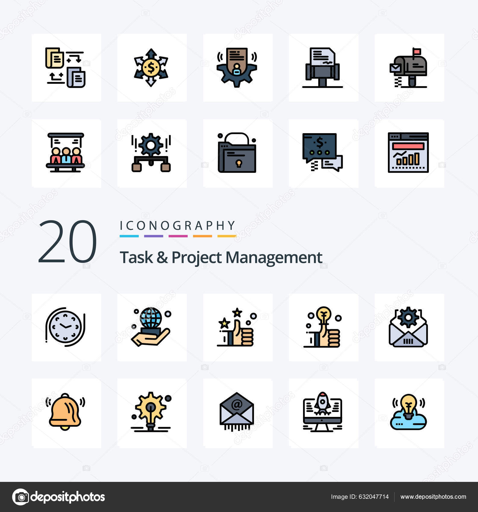 Task Project Management Line Filled Color Icon Pack Bell Setting Stock Vector by ©Flatart 632047714