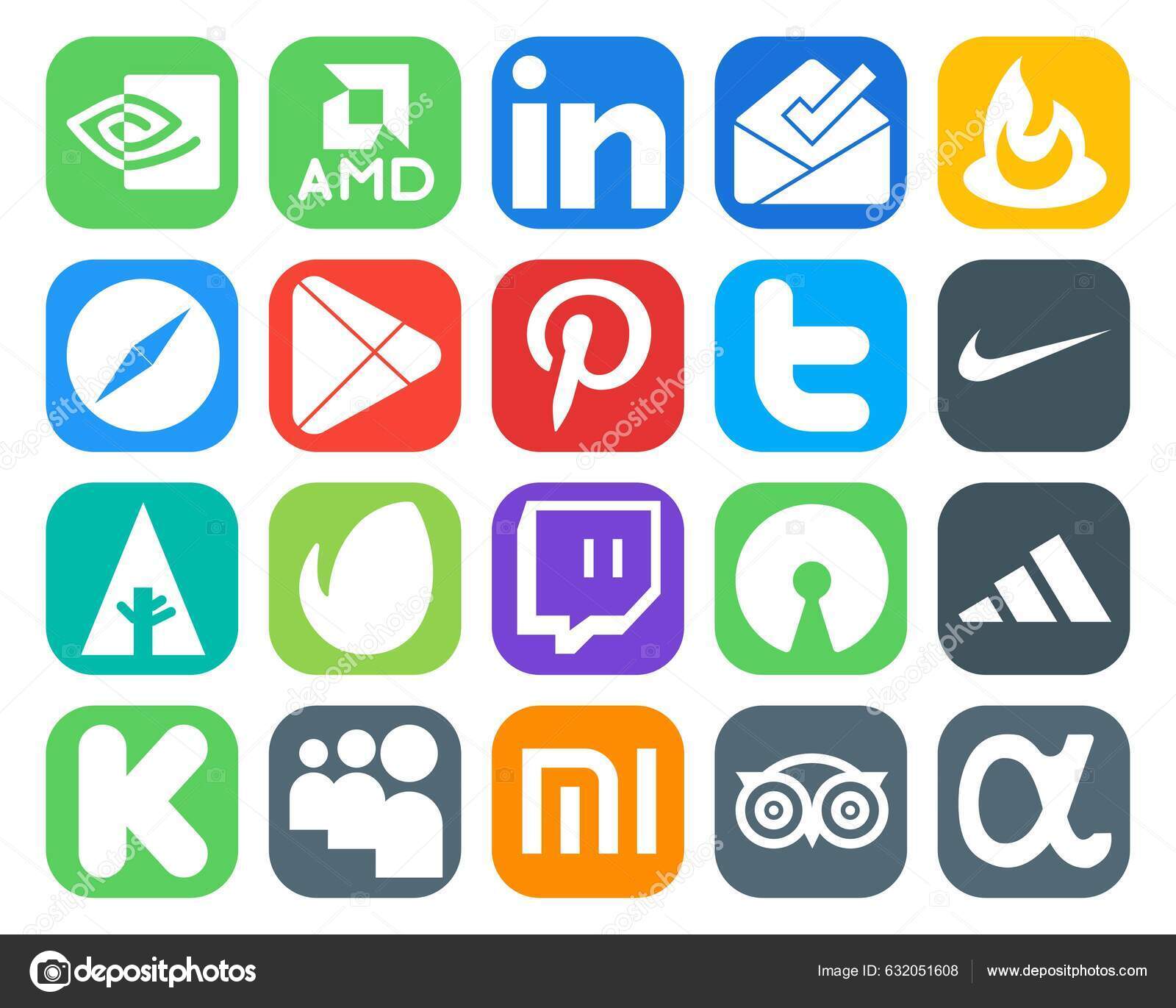 Social Media Icon Pack Including Adidas Twitch Apps Envato Nike Stock ...