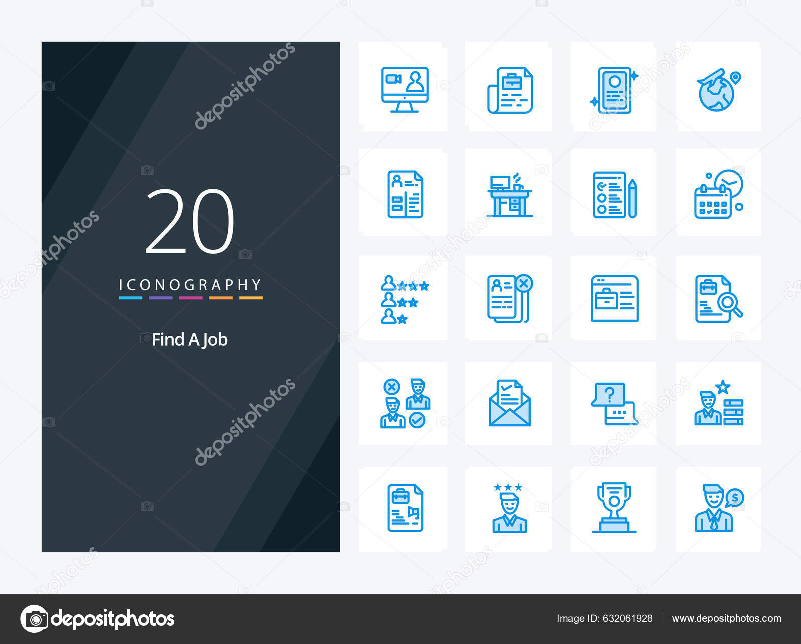 Encontrar Ícone Cor Azul Trabalho Para Apresentação Vetor de stock de ...