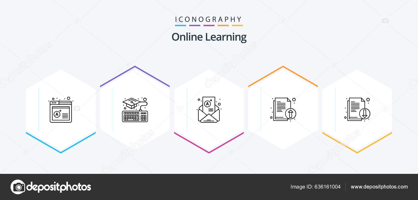 Online Learning Line Icon Pack Including File Documents Mail Literature ...