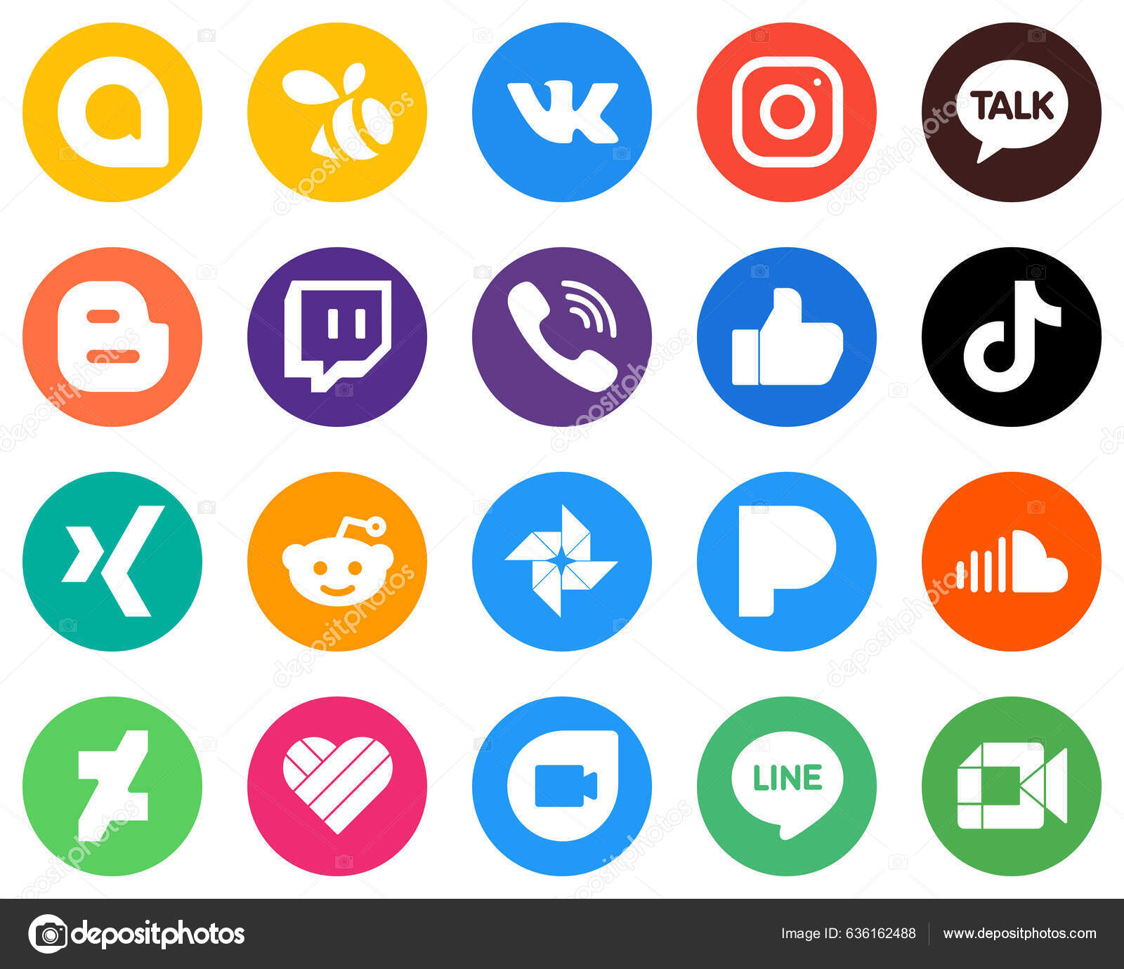 Flat Circle White Icon Collection Video Tiktok Blog Facebook High Stock ...