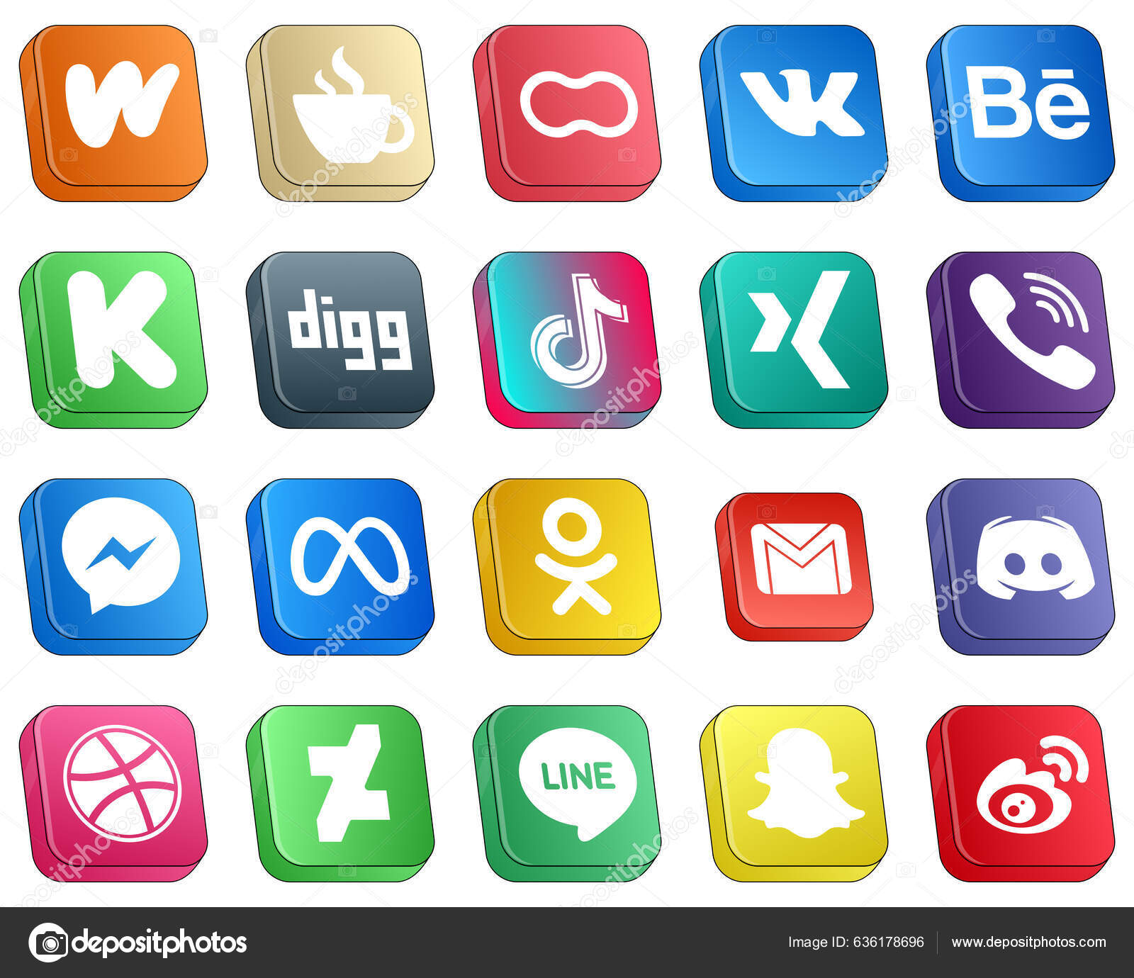Isometric Icons Major Social Media Platforms Video Douyin Digg Icons ...