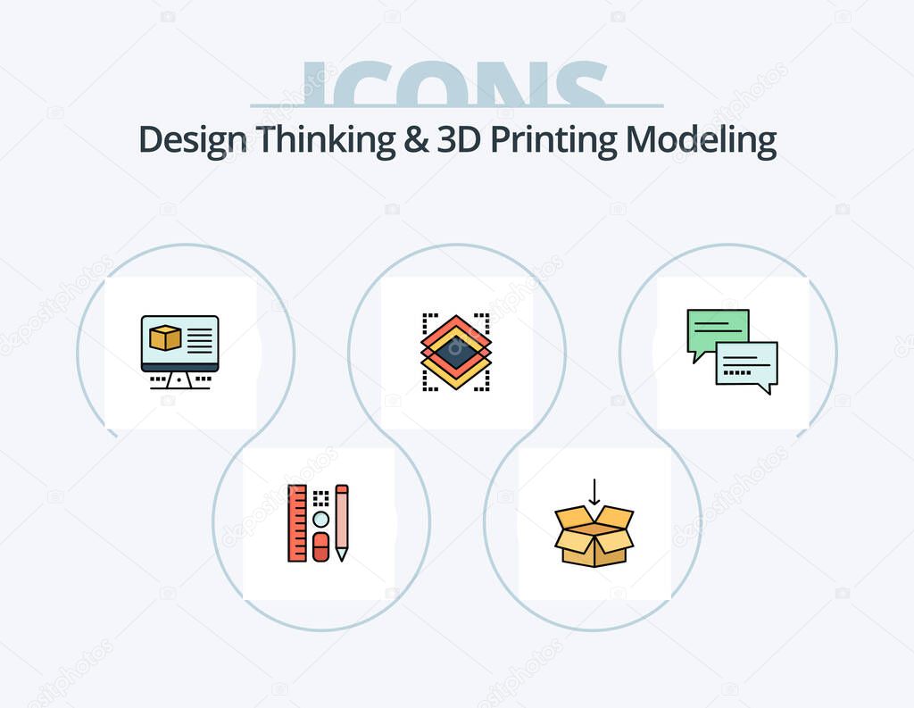 Design Thinking And D Printing Modeling Line Filled Icon Pack 5 Icon Design. database. prototype ...