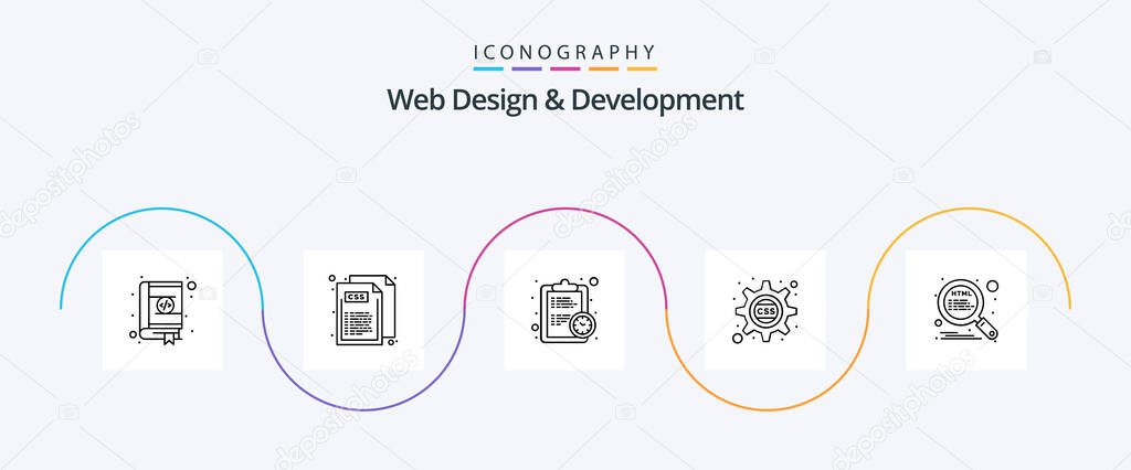 Web Design And Development Line 5 Icon Pack Including html. css. style. cog. estimate 2024