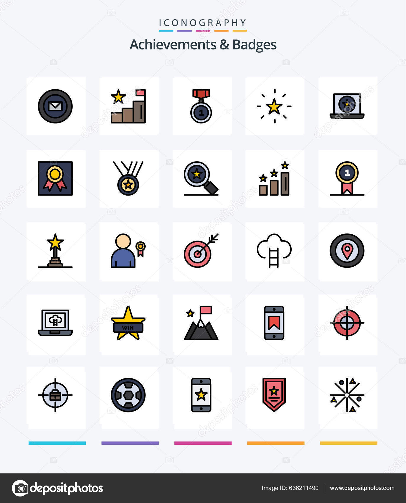 Creative Achievements Badges Line Filled Icon Pack Favorite Star Best ...