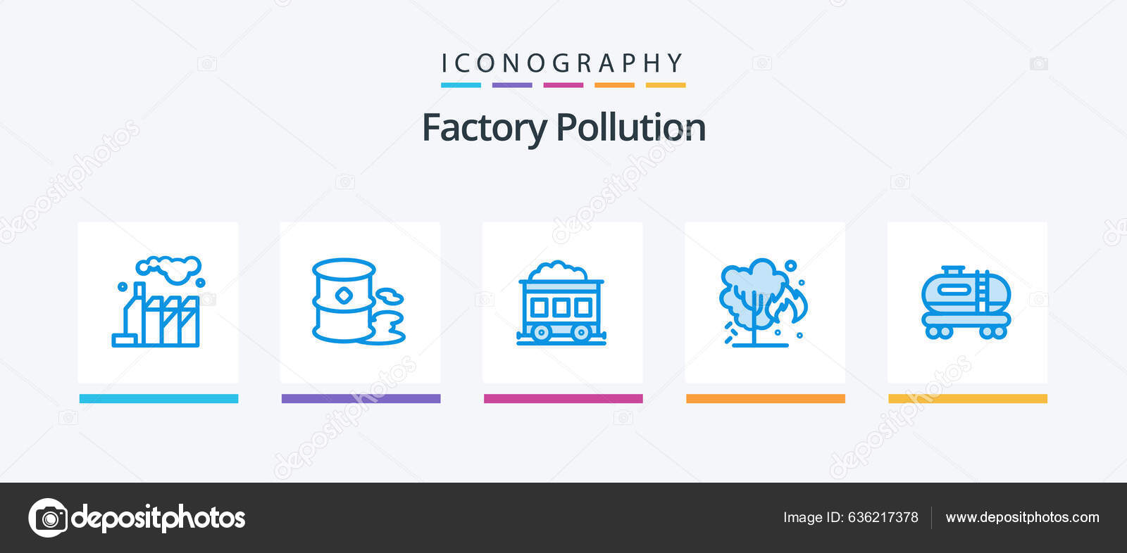 Factory Pollution Blue Icon Pack Including Tank Train Oil Green Stock ...