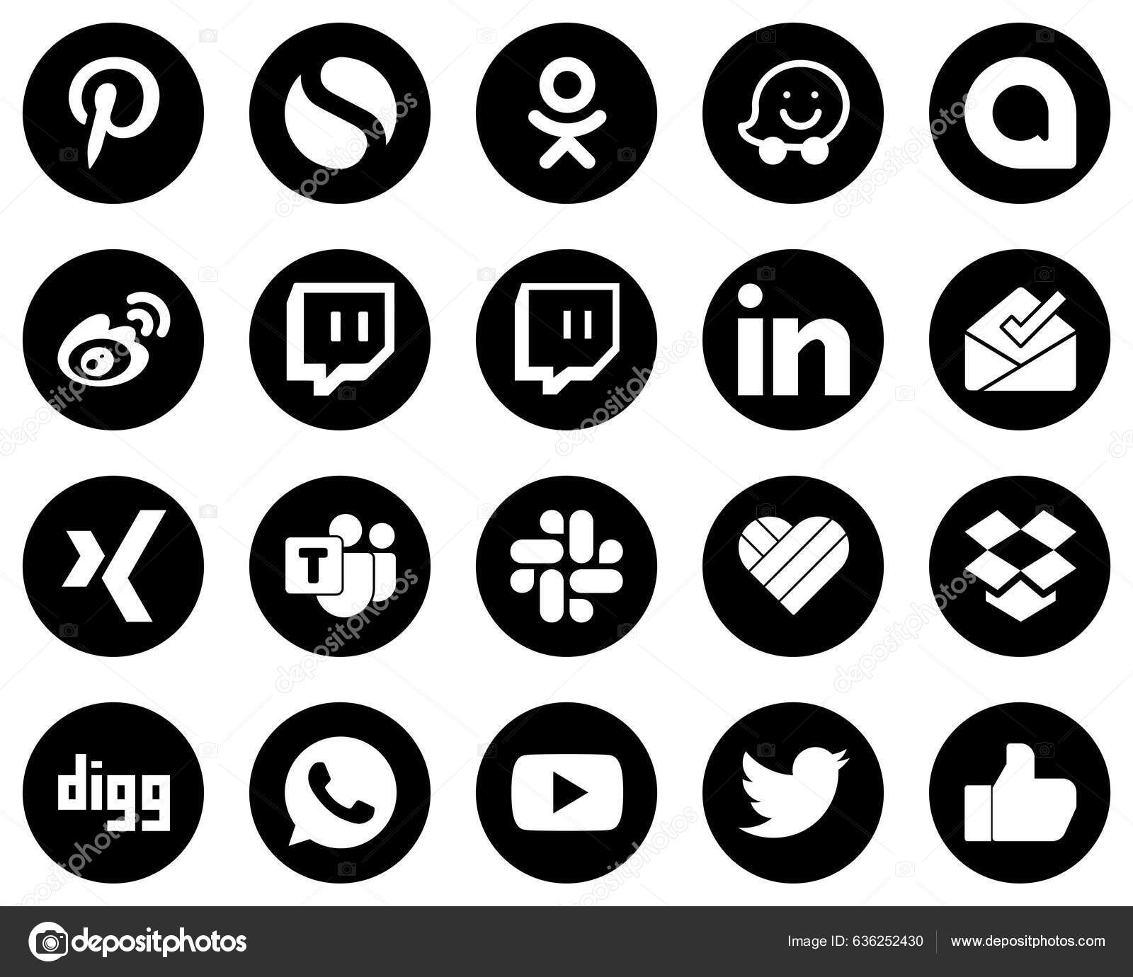 Innovative White Social Media Icons Black Background Likee Microsoft Team Vector de stock por ...