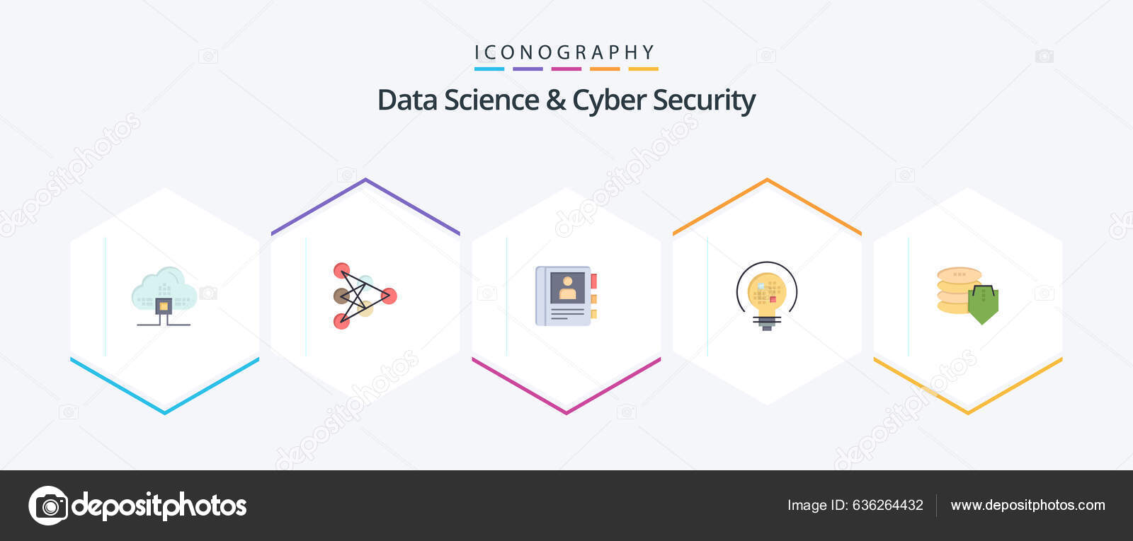 Data Science Cyber Security Flat Icon Pack Including Dollar Bulb Stock