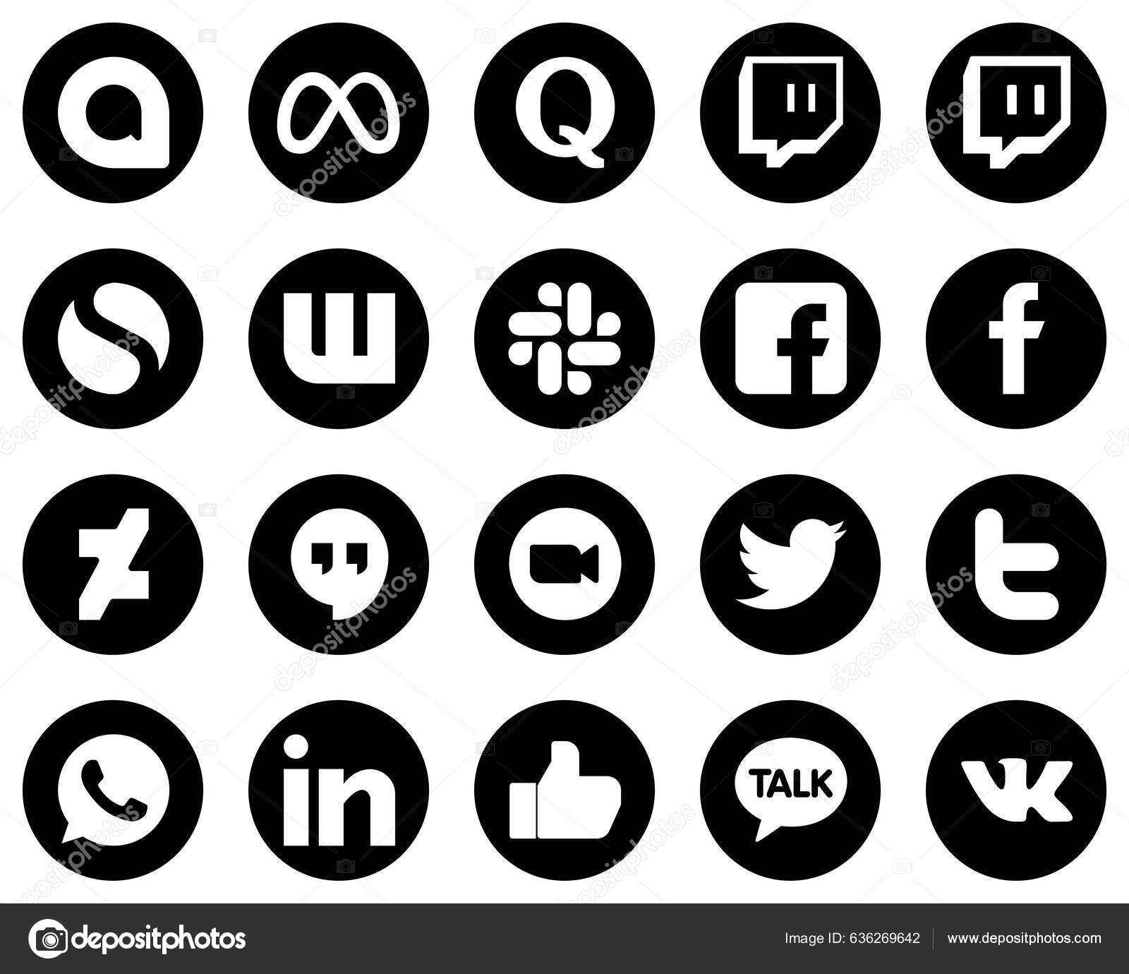 Stylish White Social Media Icons Black Background Video Slack Zoom ...