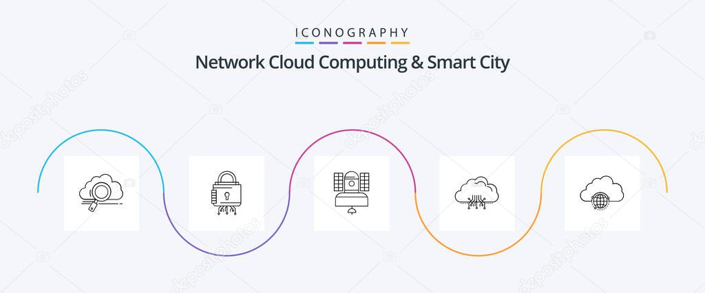Network Cloud Computing and Smart City Line 5 Icon Pack Incluye computación. comunicación ...