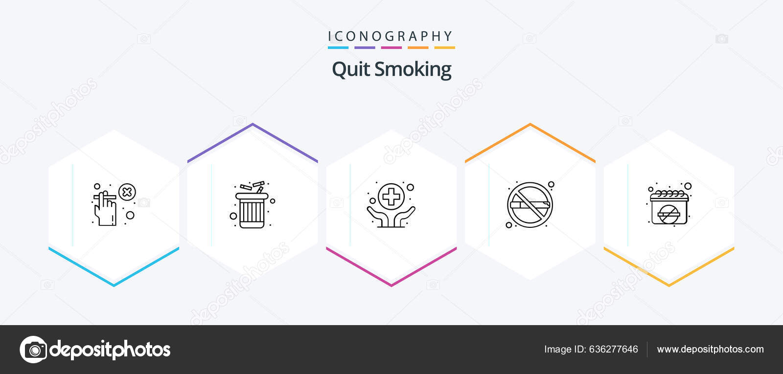 Quit Smoking Line Icon Pack Including Appointment Cigarette Hands Block ...