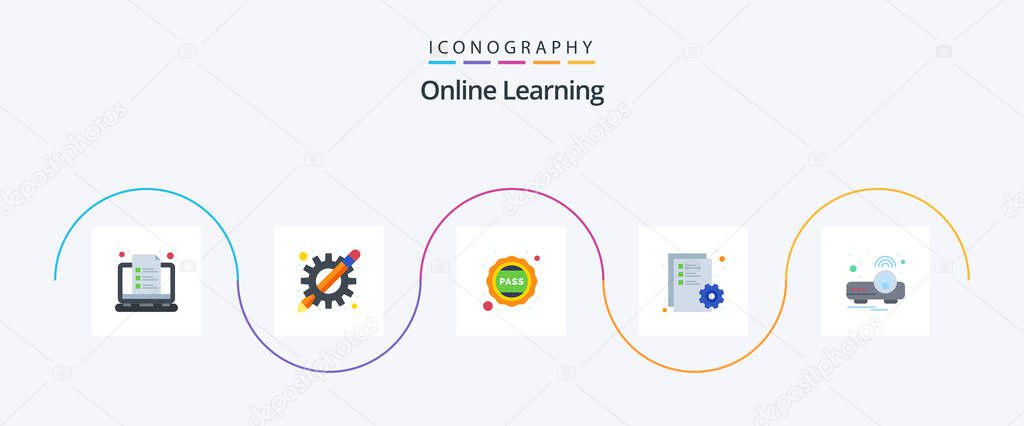 Online Learning Flat 5 Icon Pack Including file. edit. learning apps. document. university 2023