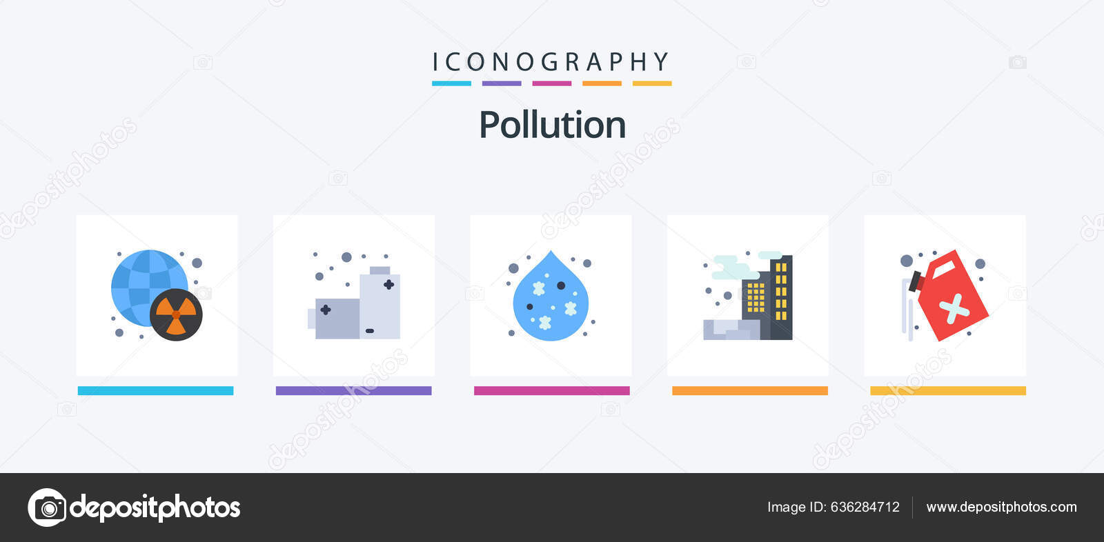 Pollution Flat Icon Pack Including Pollution Waste Gas Pollution Creative Vector de stock ...
