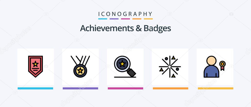 Logros e insignias L nea de llenado 5 paquete de iconos Incluyendo favorito. posiciones. logros ...