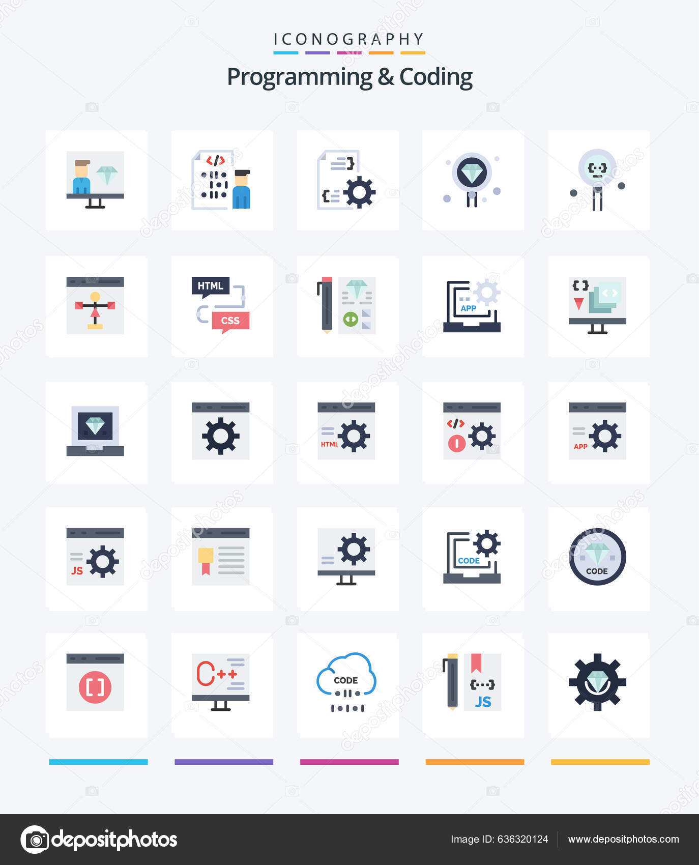Creative Programming Coding Flat Icon Pack Development Coding Management Search 图库矢量图©flatart