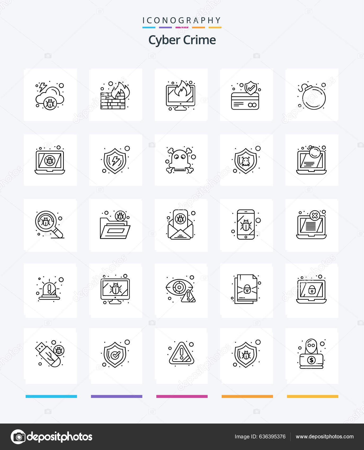 Creative Cyber Crime Outline Icon Pack Danger Alert Display Card Vector ...