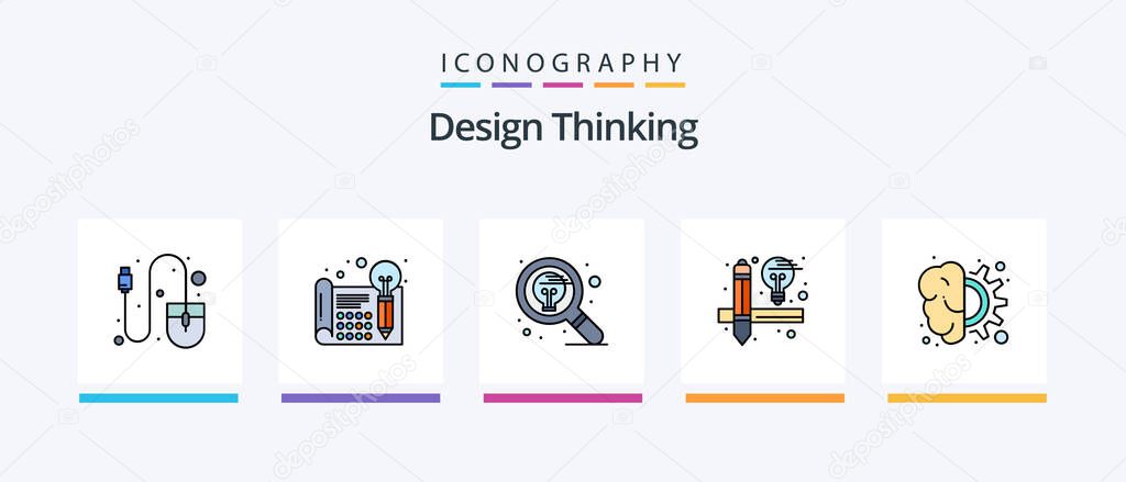 Design Thinking Line Filled 5 Icon Pack Including process. film. thinking. board. shield ...
