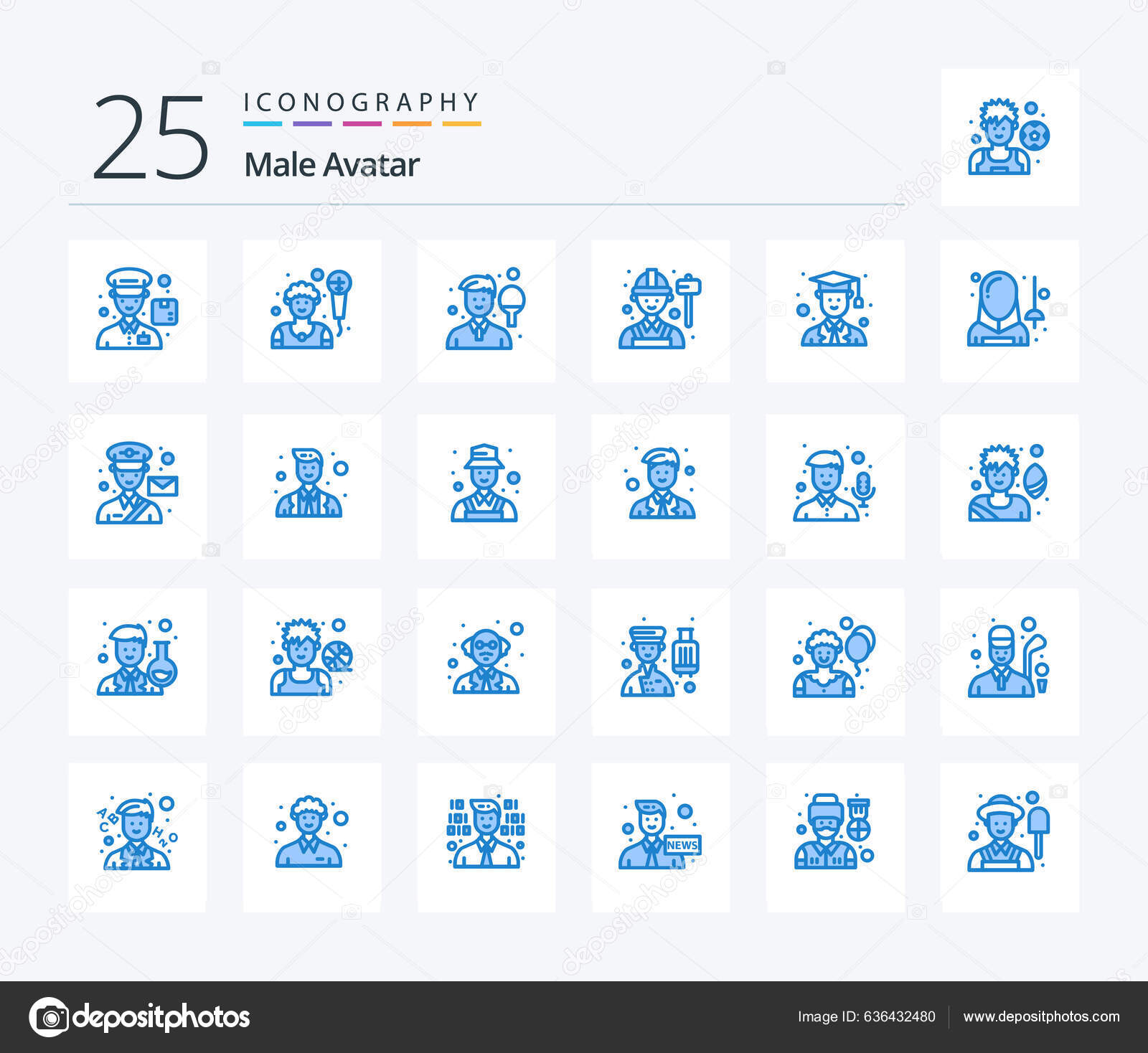 Male Avatar Blue Color Icon Pack Including Male Avatar Man Vector de ...