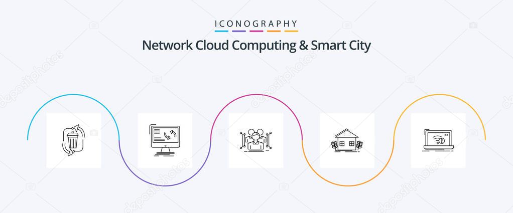 Network Cloud Computing and Smart City Line 5 Icon Pack Incluyendo la agricultura. humano ...