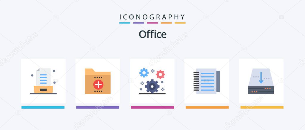 Office Flat 5 Icon Pack Incluye archivo. oficina. oficina. cuaderno. Ajuste. Diseño de iconos ...