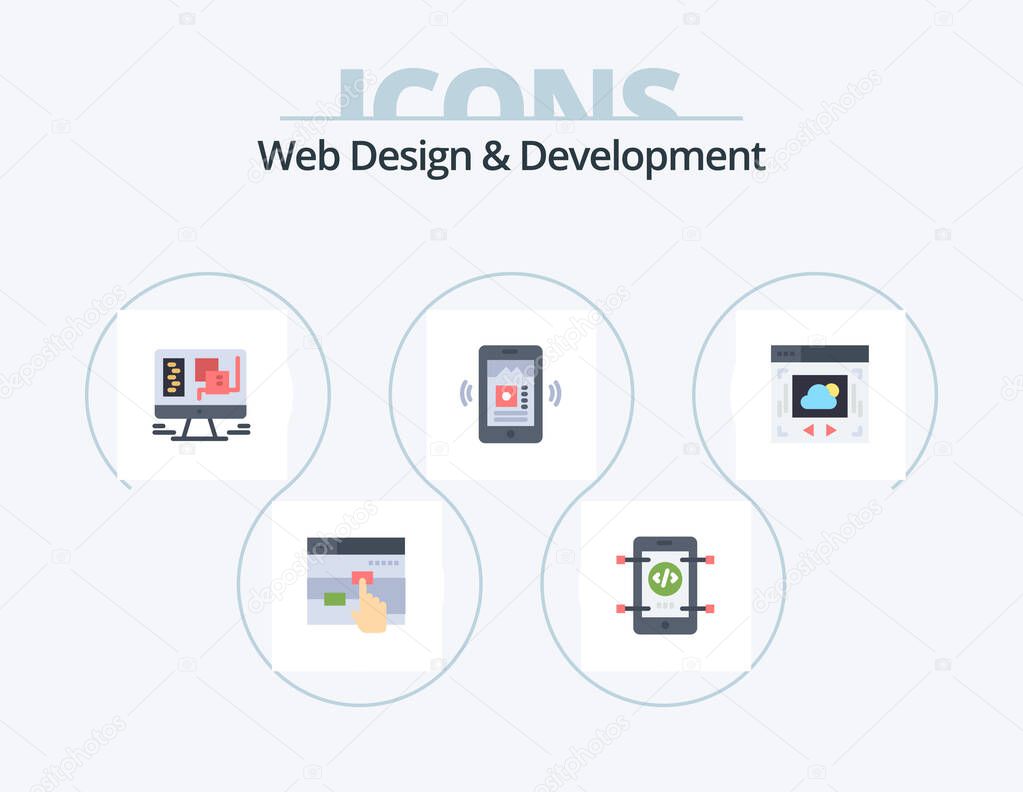 Web Design And Development Flat Icon Pack 5 Icon Design. cloud sharing. web page. computer. mp ...