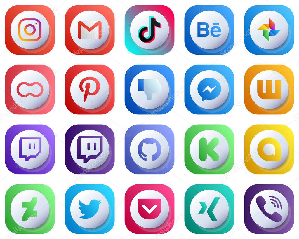 Cute 3D Gradient Iconos de Top Social Media 20 pack, tales como ...