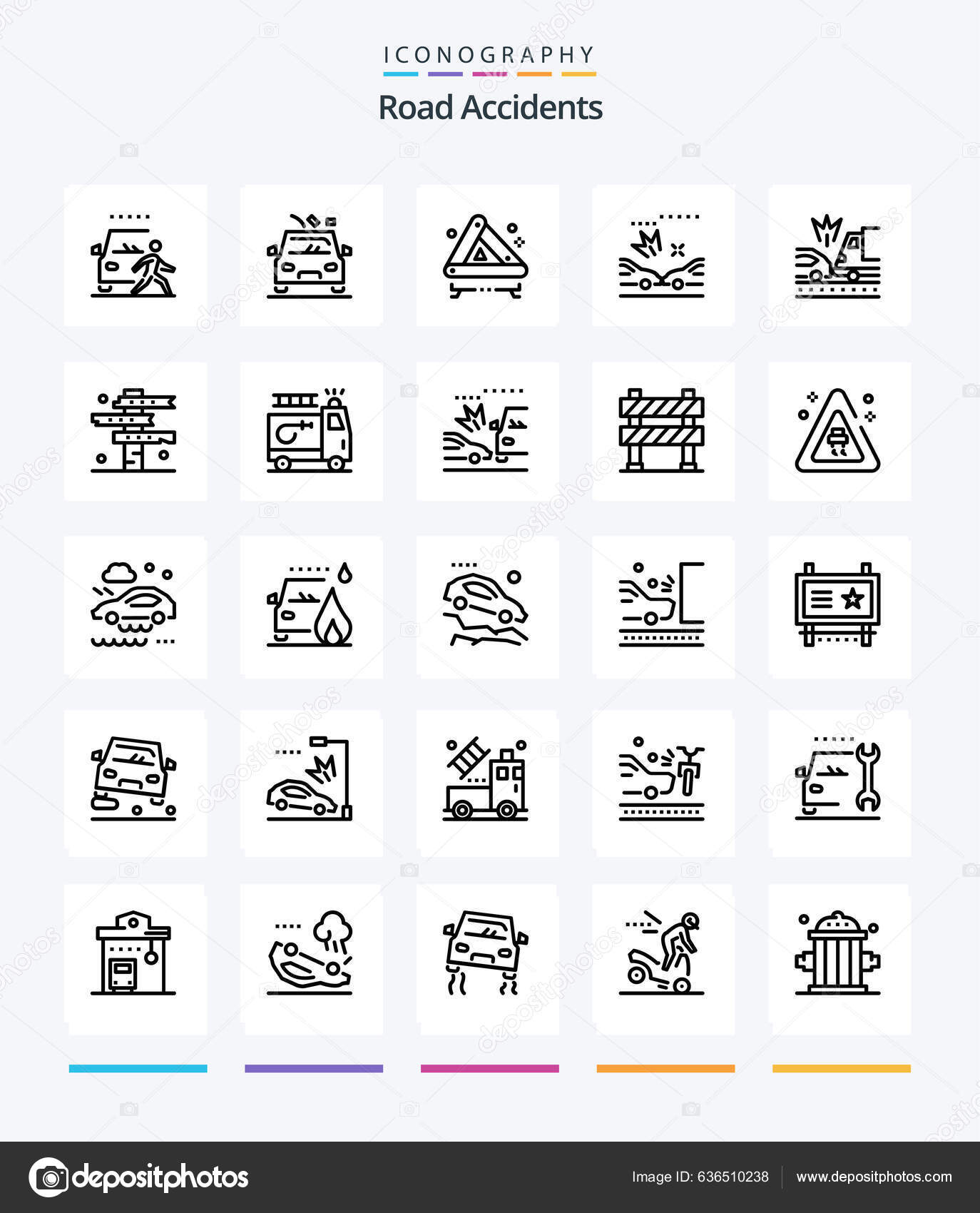 Creative Road Accidents Outline Icon Pack Car Accidents Road Crash ...