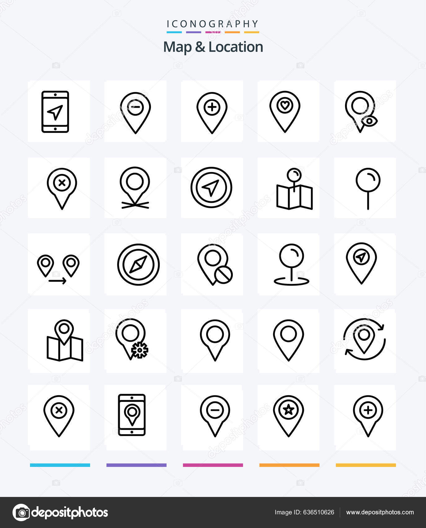 Creative Map Location Outline Icon Pack Pointer Location Pin Heart Vector de stock por ©Flatart ...