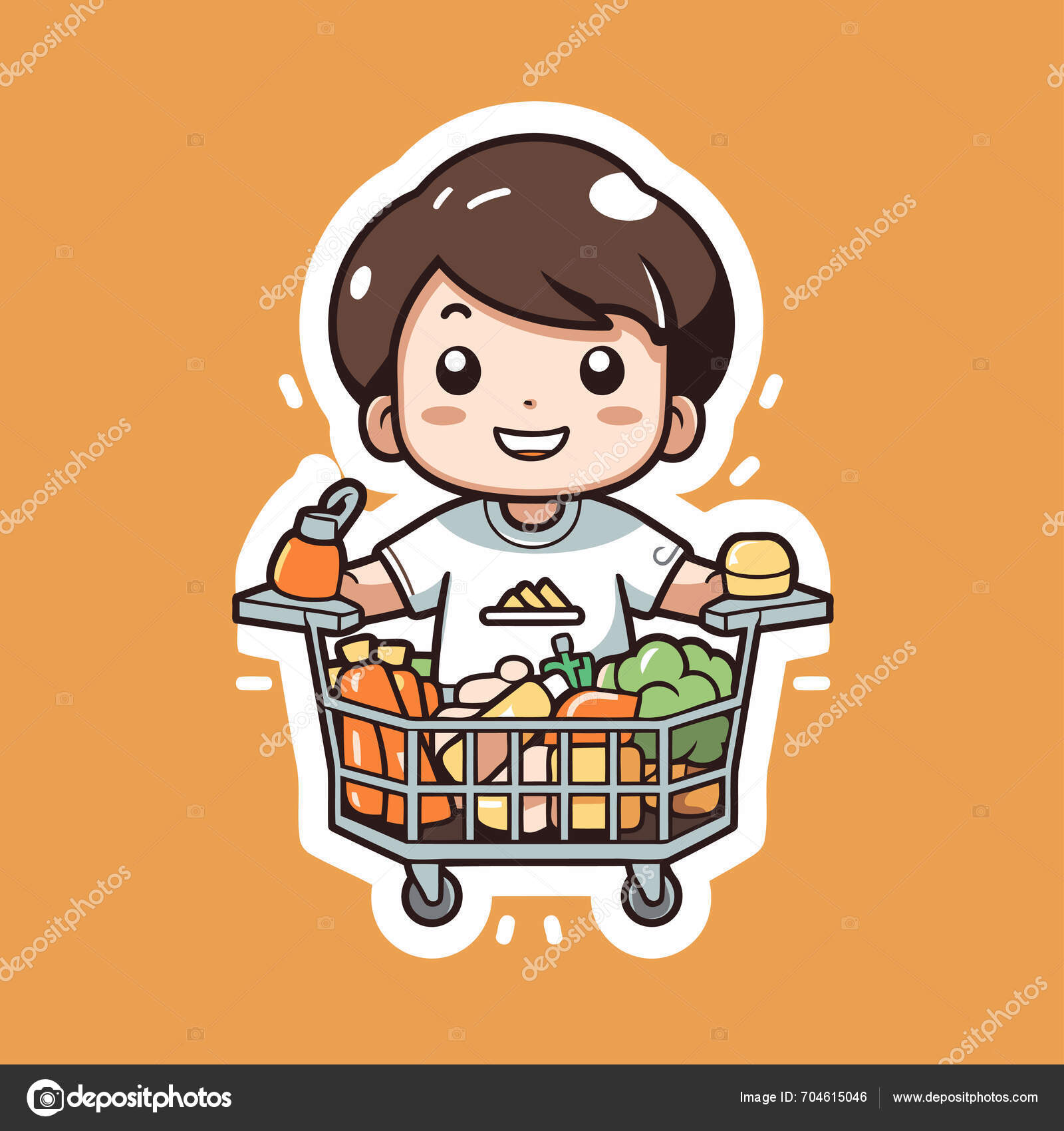 Lindo Chico Compras Supermercado Ilustración Vectorial Personaje ...