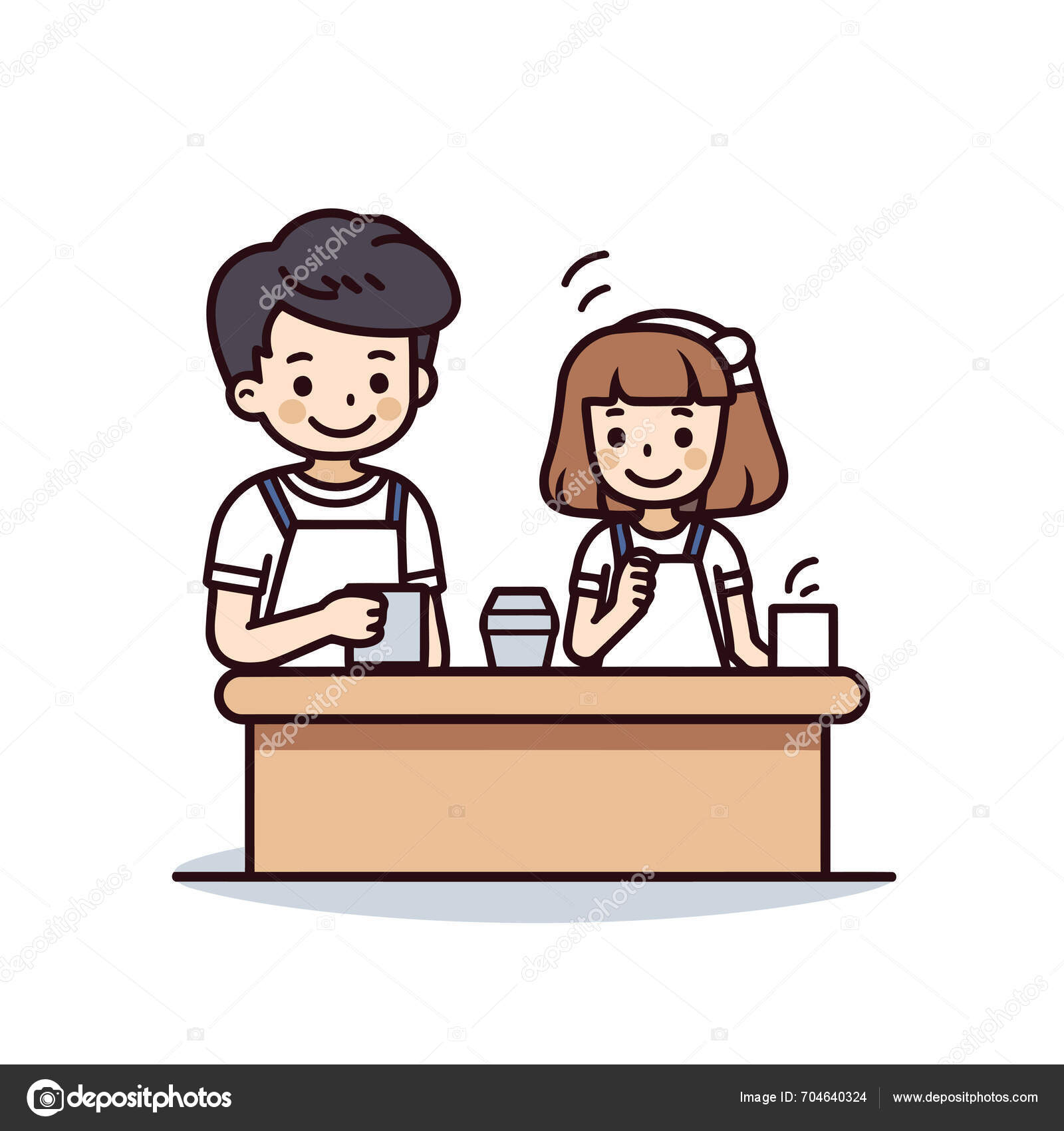 Niño Niña Sentados Mostrador Con Cafetería Ilustración Vector Dibujos ...